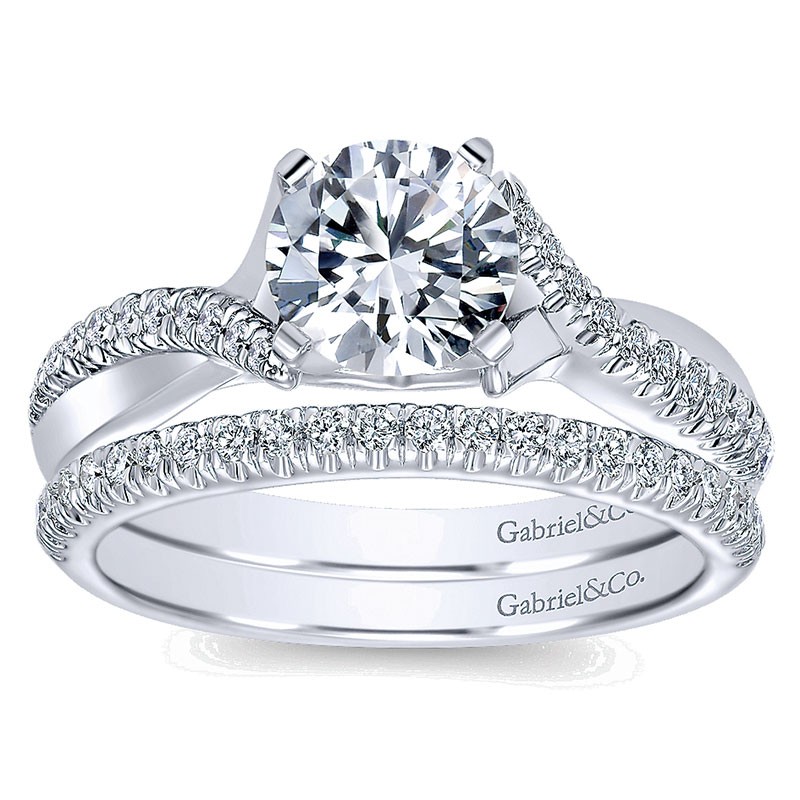 14K White Gold Diamond Pave Criss Cross With Cathedral Setting 14K ...