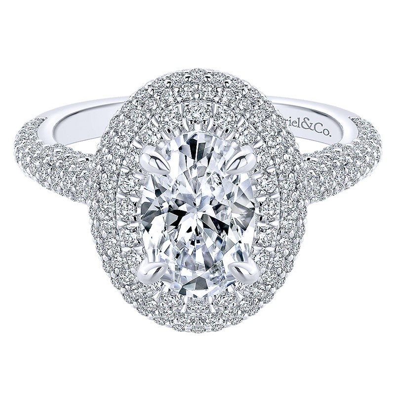 Engagement Ring 18k White Gold Diamond Double Halo - Halo Engagement Rings - Engagement